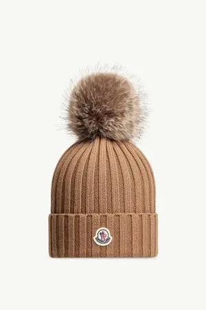 Moncler Wool Beanie With Pom Pom - Beige