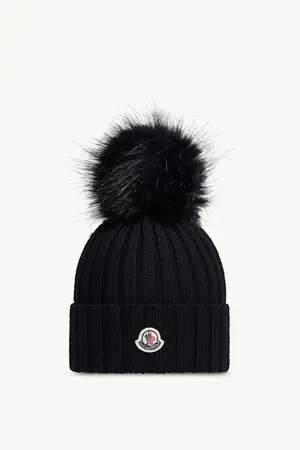 Moncler Wool Beanie With Pom Pom Black