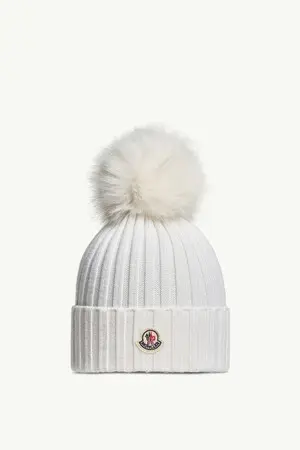 Moncler Wool Beanie With Pom Pom - White