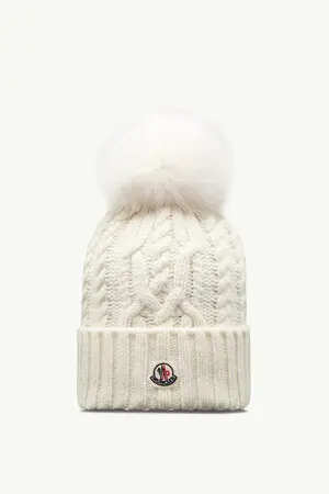 Moncler Wool & Cashmere Blend Beanie With Pom Pom White