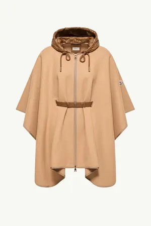 Moncler Padded Wool Blend Cape - Beige