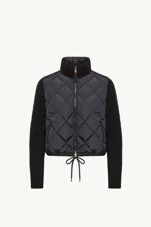 Moncler Cotton Blend Padded Zip-Up Cardigan Blue