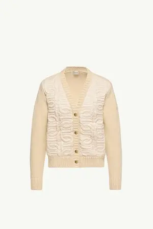Moncler Chain Quilted Padded V-neck Cardigan - Beige