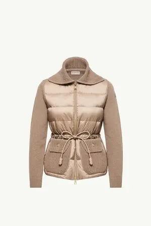 Moncler Wool & Cashmere Blend Padded Zip-Up Cardigan Beige