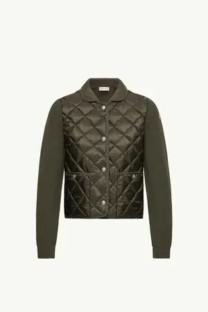Moncler Diamond Quilted Padded Wool Cardigan - Green