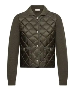 Moncler Diamond Quilted Padded Wool Cardigan - Green