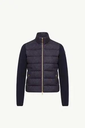 Moncler Wool & Cashmere Padded Zip-up Cardigan - Blue