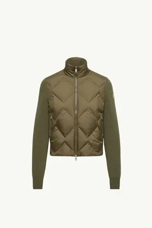 Moncler Wool & Cashmere Padded Zip-up Cardigan - Green
