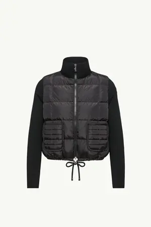 Moncler Square-Quilted Padded Wool Zip-Up Cardigan Black