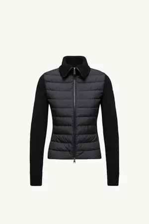 Moncler Padded Zip-Up Wool Cardigan Black
