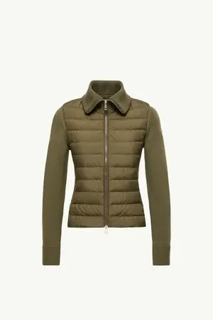 Moncler Padded Zip-Up Wool Cardigan Green