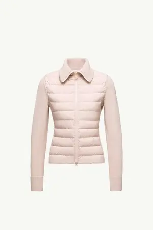 Moncler Padded Zip-Up Wool Cardigan Pink