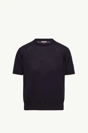 Moncler Short Sleeve Wool Sweater Blue
