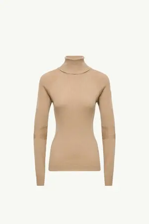 Moncler Wool Blend Ribbed Turtleneck Sweater - Beige