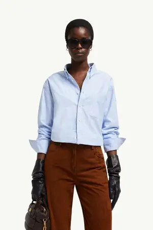 Moncler Long Sleeve Oxford Cotton Shirt - Blue