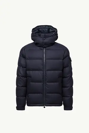 Moncler Montgenevre Hooded Wool Flannel Short Down Jacket