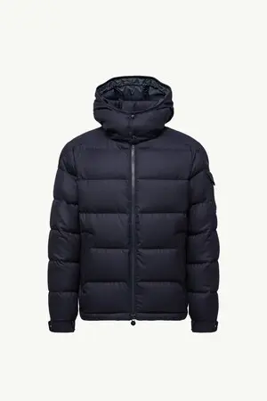 Moncler Montgenevre Hooded Wool Flannel Short Down Jacket