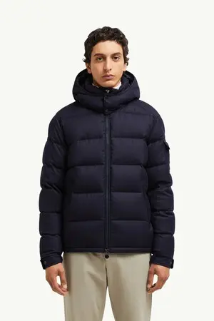 Moncler Montgenevre Hooded Wool Flannel Short Down Jacket
