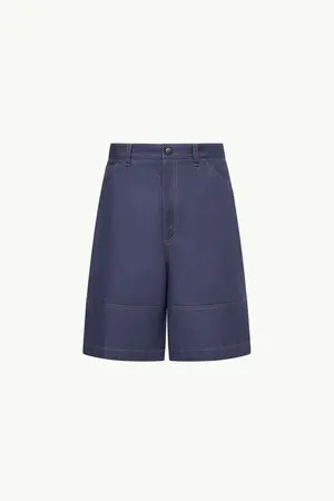 Moncler Linen & Cotton Gabardine Cargo Shorts - Blue