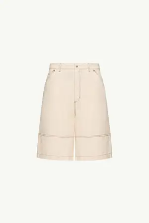Moncler Linen & Cotton Gabardine Cargo Shorts White