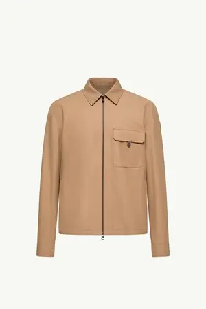 Moncler Leather Logo Cotton Blend Shirt - Beige