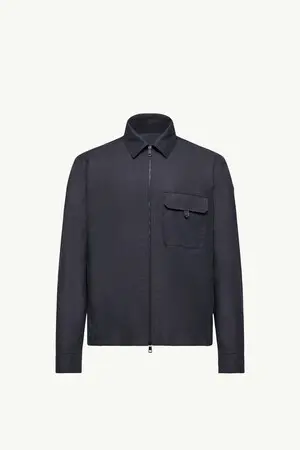 Moncler Leather Logo Cotton Blend Shirt Blue