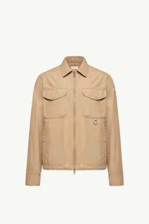 Moncler Cotton Poplin Long Sleeve Zip-up Shirt Jacket - Beige
