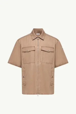 Moncler Short Sleeve Cotton Zip-up Shirt - Brown