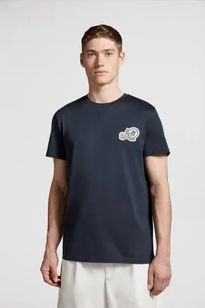 Moncler Double Logo Patch Cotton T-shirt - Blue