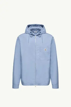 Moncler Cotton Blend Poplin Hooded Shirt Jacket Blue