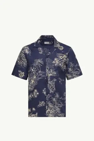Moncler Floral Print Short Sleeve Cotton Shirt - Blue