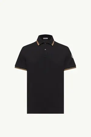 Moncler Double Collar Cotton Piquet Polo Shirt - Black