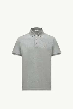Moncler Logo Patch Cotton Polo Shirt Grey