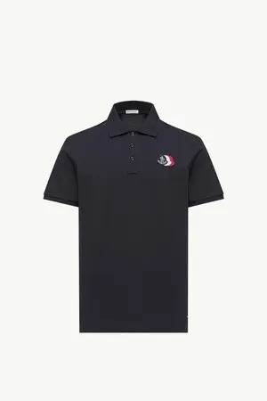 Moncler Logo Patch Cotton Piquet Polo Shirt Blue