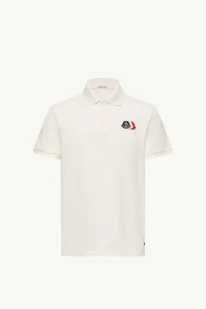 Moncler Logo Patch Cotton Piquet Polo Shirt White