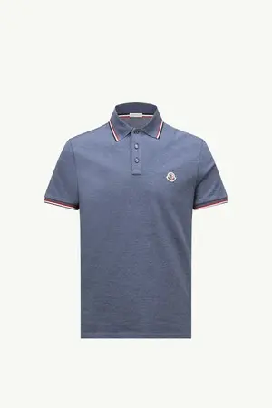 Moncler Tricolor-trimmed Cotton Piquet Polo Shirt - Blue