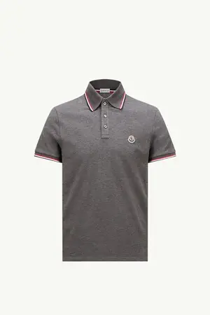 Moncler Tricolor-trimmed Cotton Piquet Polo Shirt - Grey