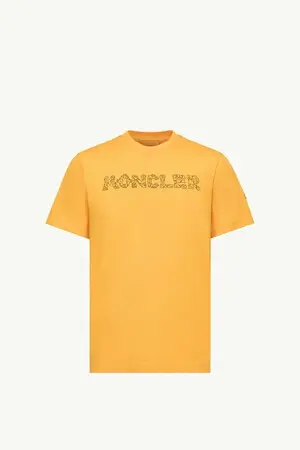 Moncler Space Embroidered Logo Cotton T-Shirt Yellow