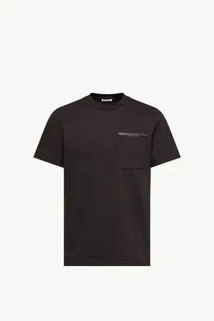 Moncler Leather-trimmed Cotton T-shirt - Black