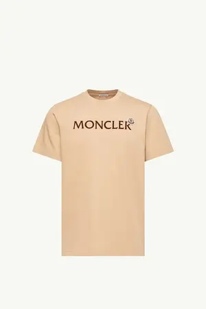 Moncler Flocked Logo Cotton T-shirt - Beige
