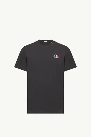 Moncler Embroidered Tricolor Logo Cotton T-shirt - Blue