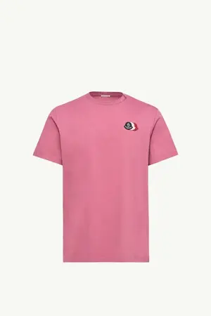 Moncler Embroidered Tricolor Logo Cotton T-shirt - Pink