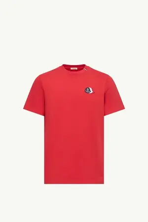 Moncler Embroidered Tricolor Logo Cotton T-shirt - Red