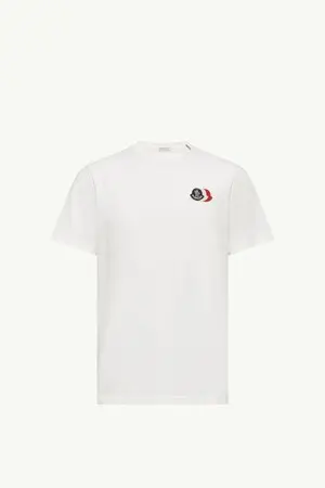 Moncler Embroidered Tricolor Logo Cotton T-shirt - White