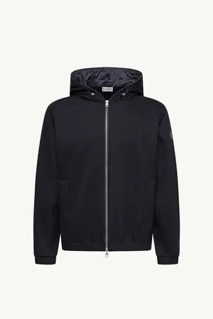Moncler Leather Logo Cotton Blend Zip-up Hoodie - Blue