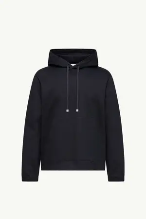 Moncler Leather Logo Cotton Blend Hoodie - Blue