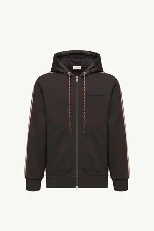Moncler Striped Logo Cotton Hoodie - Black