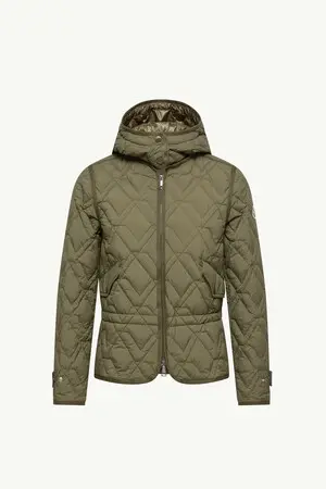 Moncler Lilas Geometric Quilted Hooded Short Down Jacket - Green