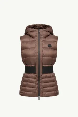 Moncler Melia Hooded Down Vest Brown