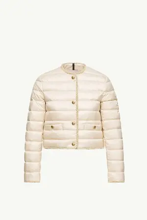 Moncler Fleurs Bouclé-trimmed Short Down Jacket - Beige
